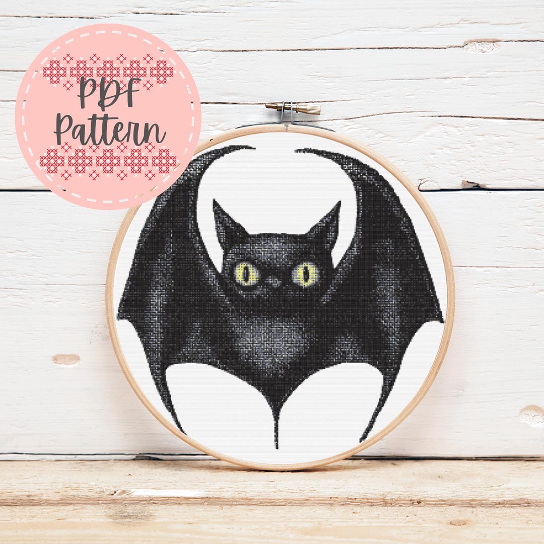Bat Cross Stitch Embroidery Pattern, Beginners Hand Cross Stitch, Cross ...