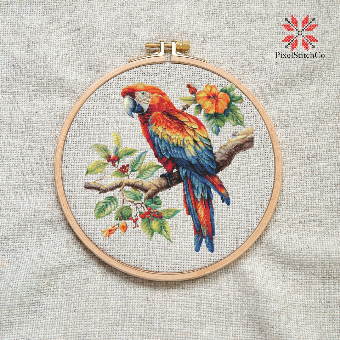 Parrot Cross Stitch Embroidery Pattern, Beginners Hand Cross Stitch ...