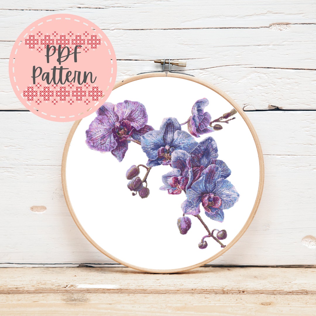 Orchid Cross Stitch Pattern Embroidery, Landscape Cross Stitch Designs ...