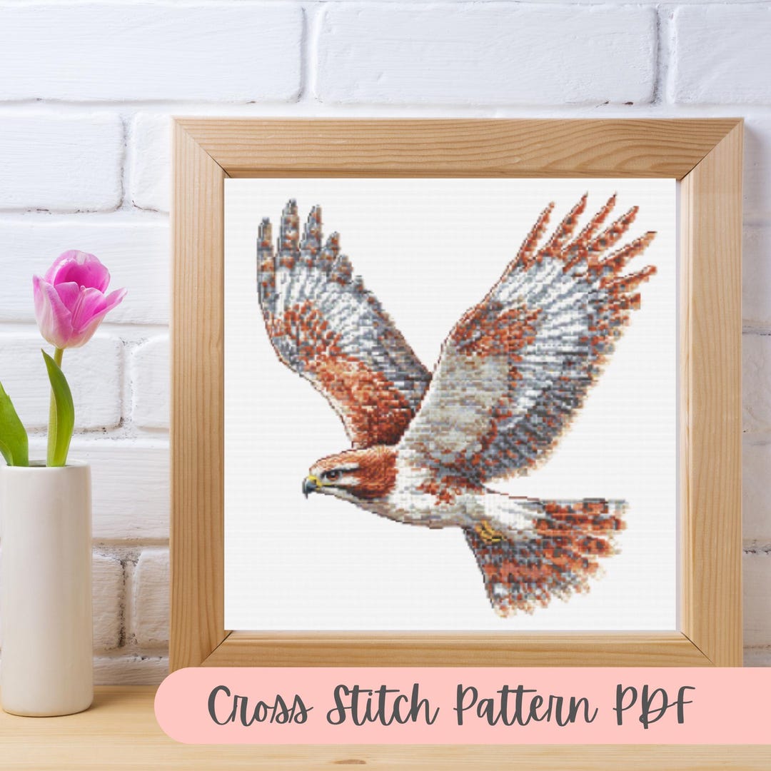 Hawk Flying Cross Stitch Embroidery Pattern, Beginners Hand Cross ...