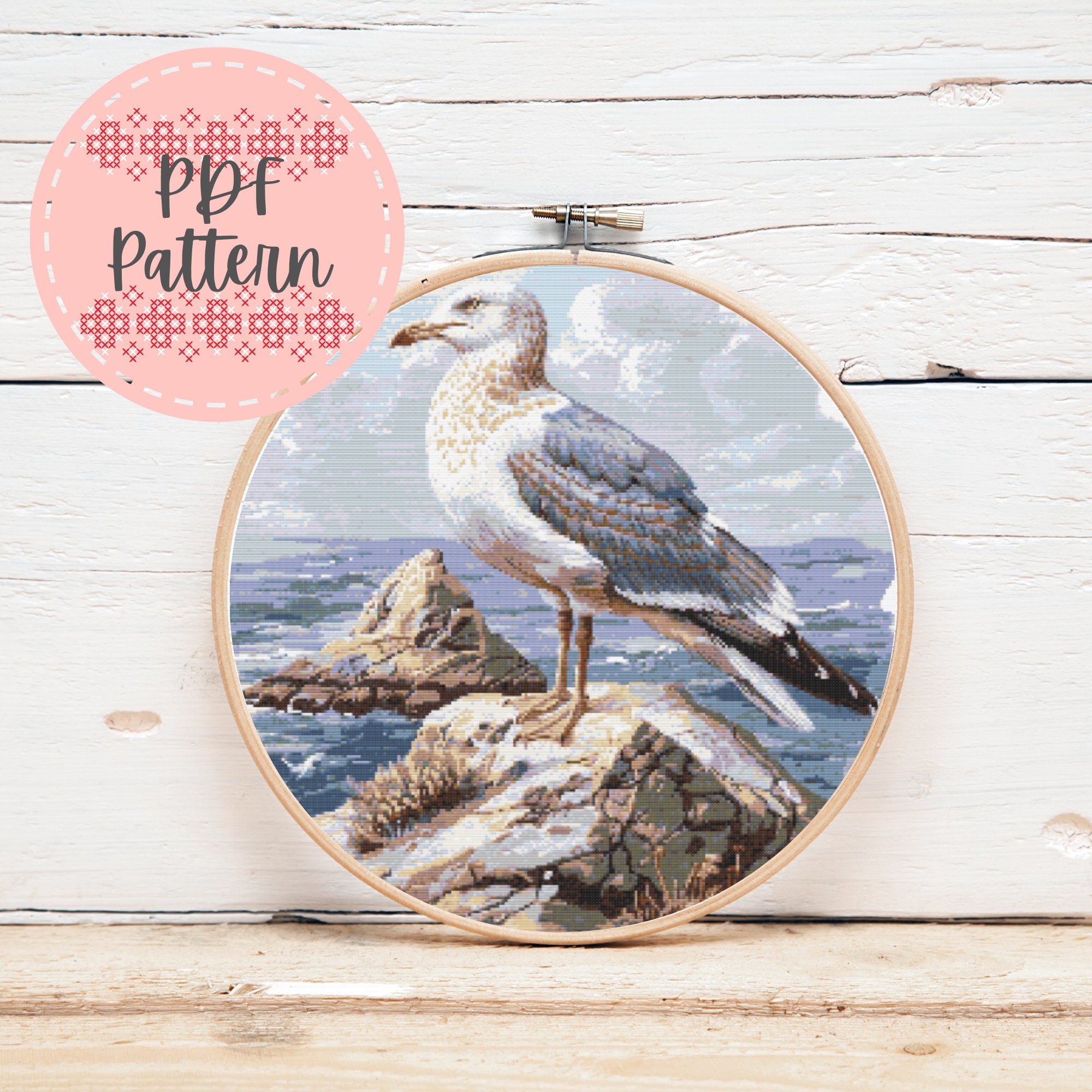 Seagull Cross Stitch Embroidery Pattern, Beginners Hand Cross Stitch ...