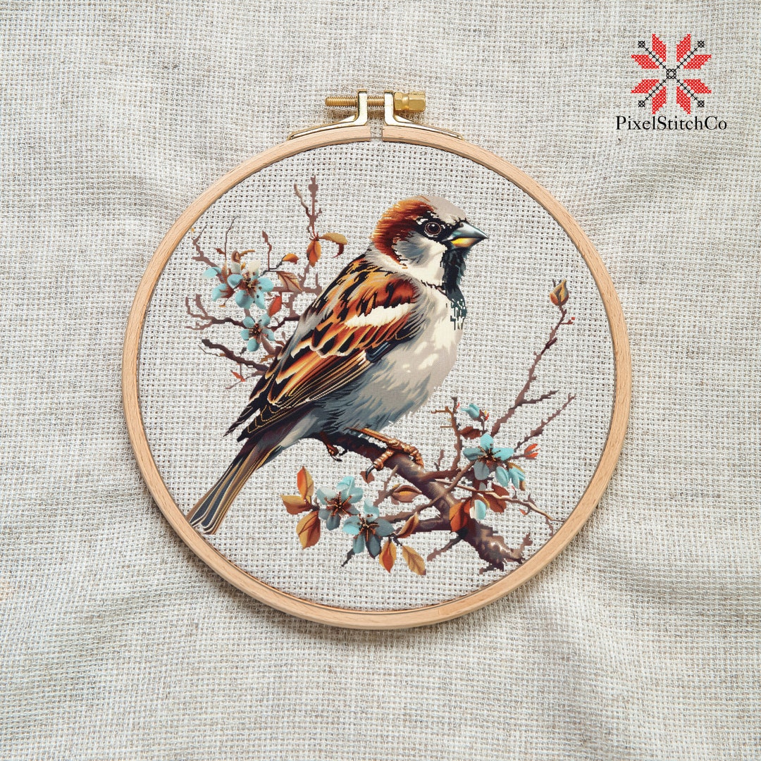 Sparrow Cross Stitch Embroidery Pattern, Beginners Hand Cross Stitch ...