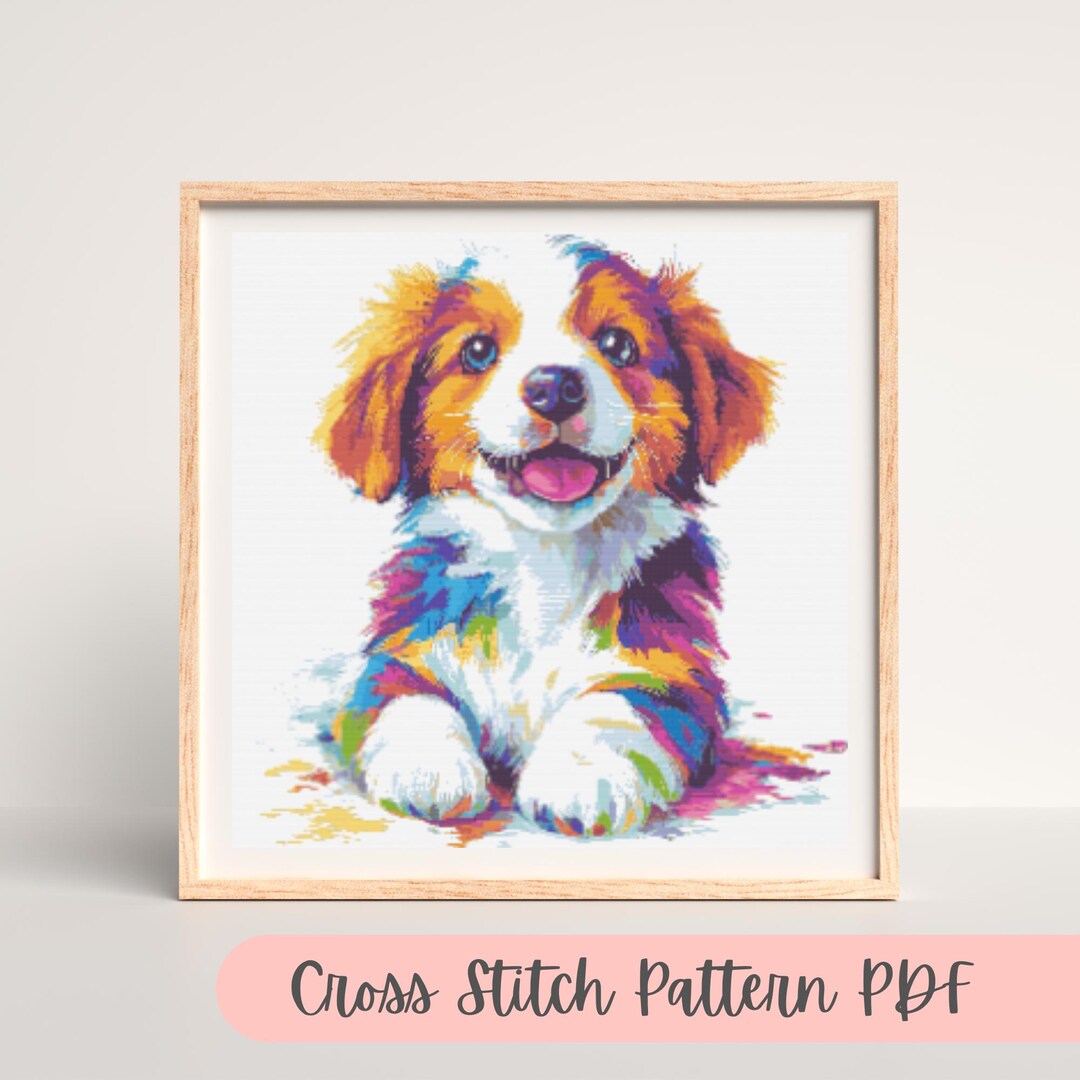 Dog Cross Stitch Embroidery Pattern, Beginners Hand Cross Stitch, Cross ...