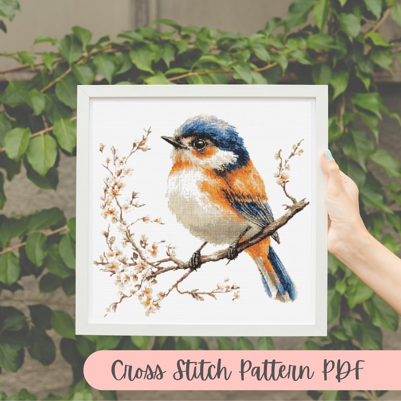 Titmouse Cross Stitch Embroidery Pattern, Beginners Hand Cross Stitch ...