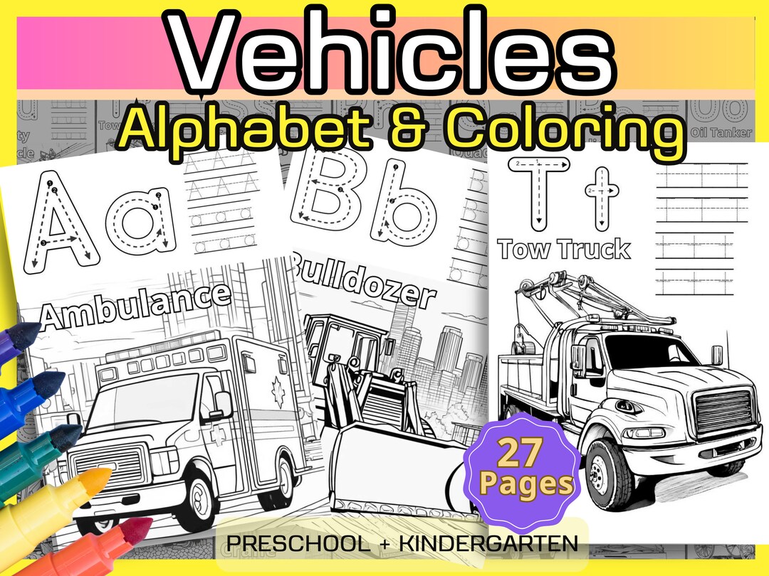 Vehicle Alphabet Coloring Pages: Preschool Handwriting Practice (PDF ...