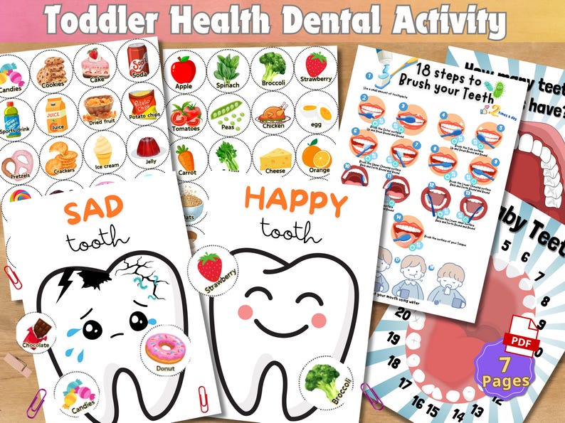 Teeth Toddler Busy Book Dental Care Activities for Kids Healthy Vs ...
