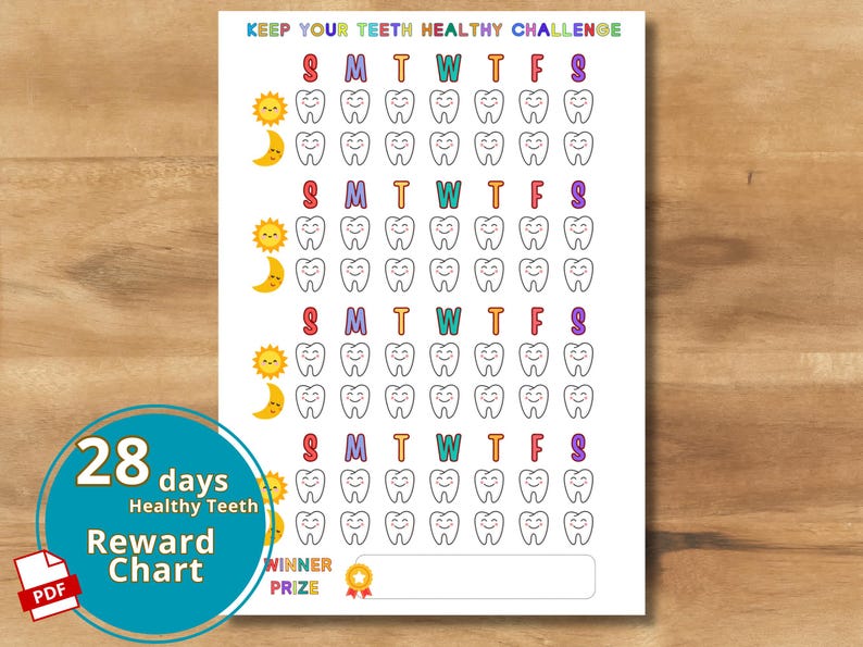 Kids Teeth Brushing Challenge Tracker: Printable Reward Chart (digital ...