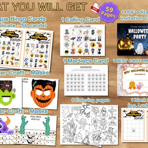 Halloween Party Bundle 50 Unique Printable Bingo Cards, Kids Crafts ...