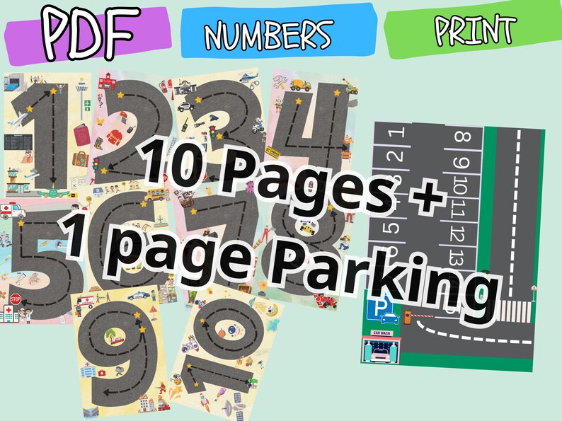 Number Tracing Road Map: Vehicle Themes - Preschool Learning (digital ...
