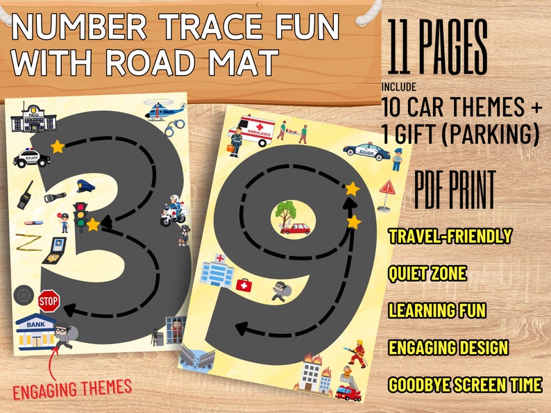 Number Tracing Road Map: Vehicle Themes - Preschool Learning (digital ...