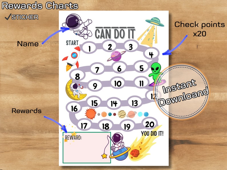Astronaut Reward Chart Custom Behavior Tracker for Kids Chore Chart for ...