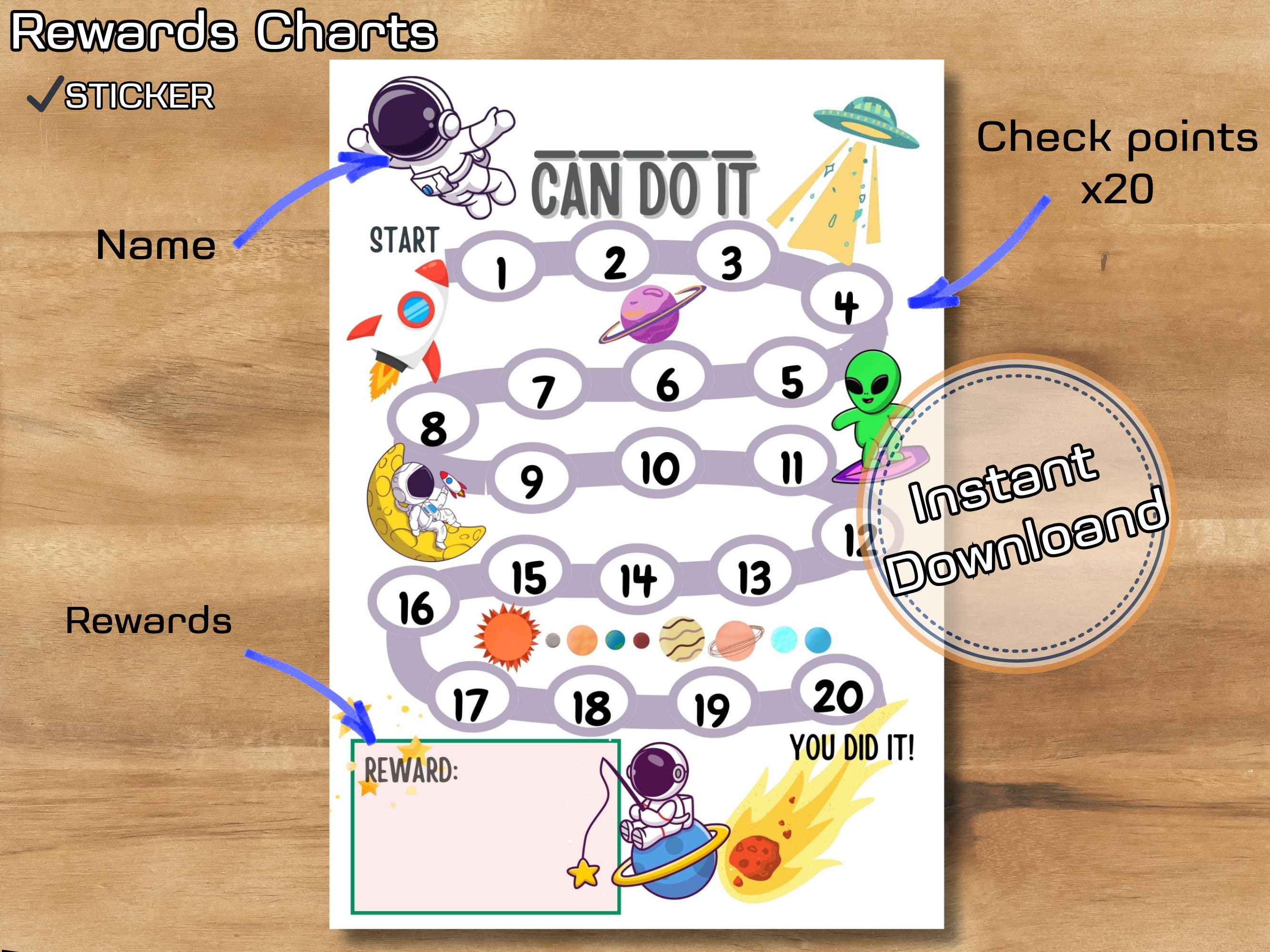 Astronaut Reward Chart: Space Theme Behavior Tracker (digital Download ...