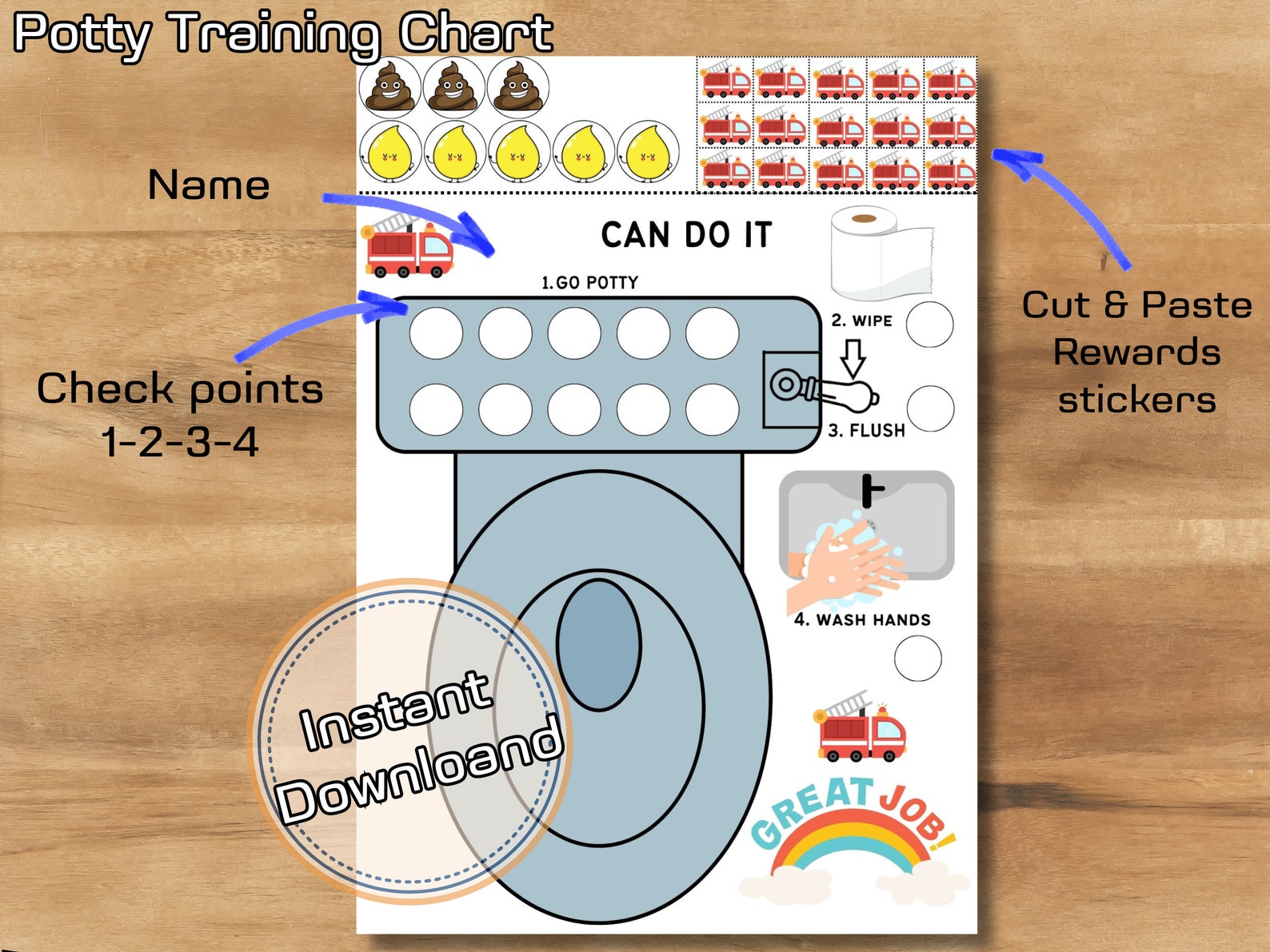 Printable Fire Engine Potty Chart Fun Toddler Reward Chart for Potty ...