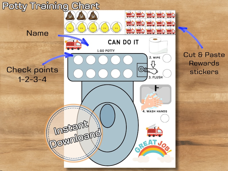 Printable Fire Engine Potty Chart Fun Toddler Reward Chart for Potty ...