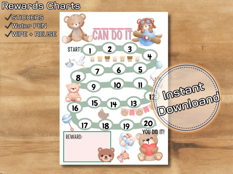 Bear Reward Chart: Customizable Kids Behavior Tracker (digital Download ...