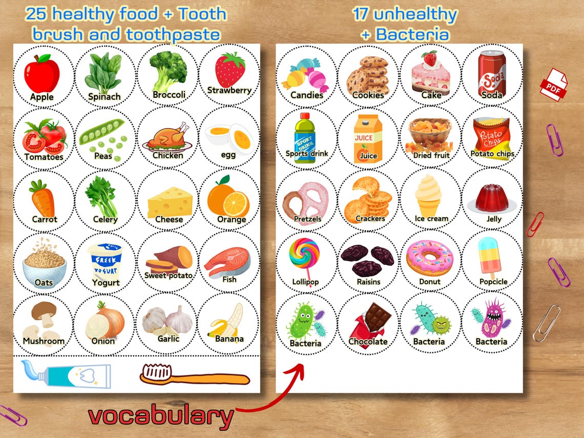 Teeth Toddler Busy Book Dental Care Activities for Kids Healthy Vs ...