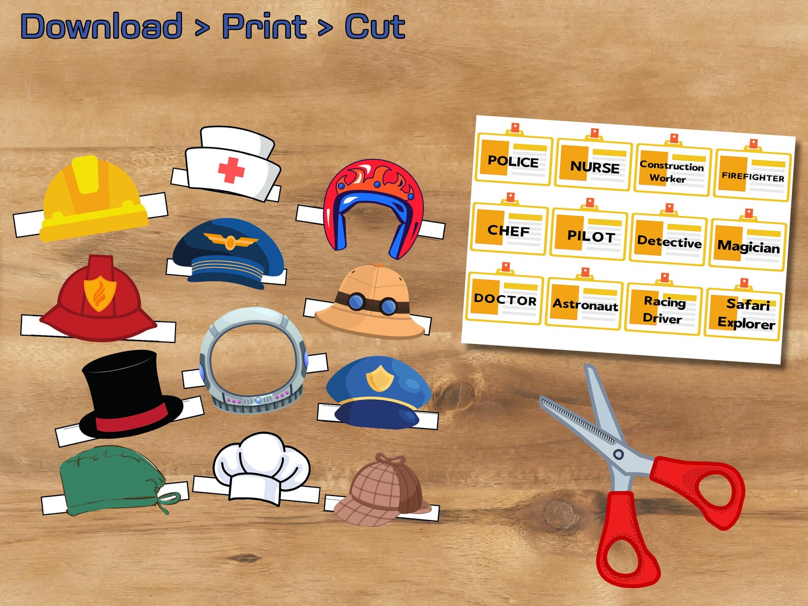 Printable Dress-up Hats: Community Helpers Pretend Play With Staff ...