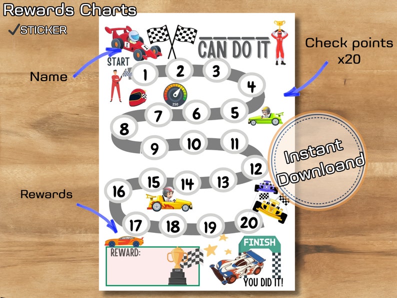 Racing Car Reward Chart: Kids Behavior Tracker (digital Download) - Etsy