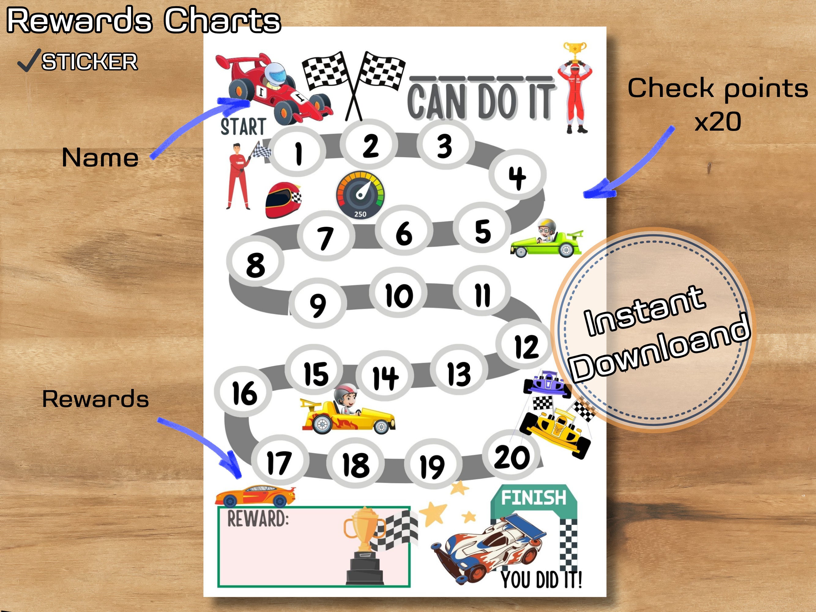 Racing Car Reward Chart: Kids Behavior Tracker (digital Download) - Etsy