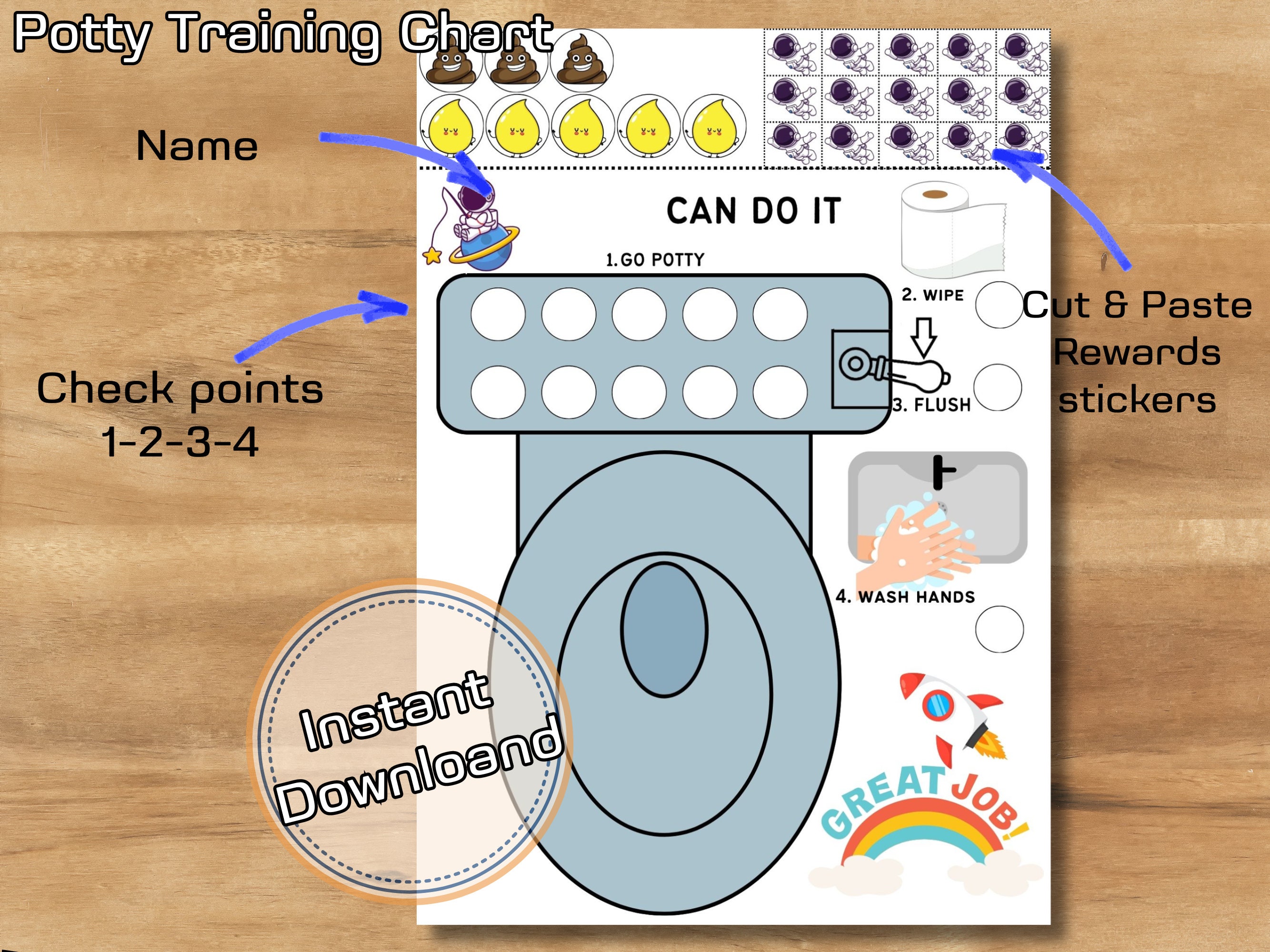 Astronaut Potty Training Chart: Fun Reward Stickers (digital Download ...