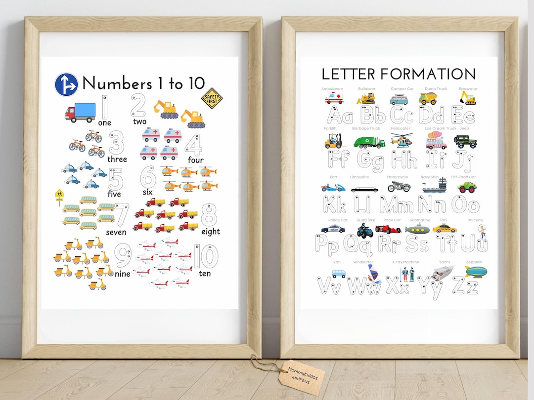 Vehicles Alphabet & Numbers Posters: Toddler Room Decor (printable) - Etsy
