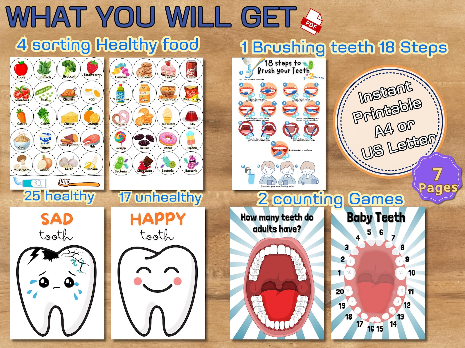 Dental Care Busy Book: Toddler Teeth Brushing & Food Sorting (PDF) - Etsy
