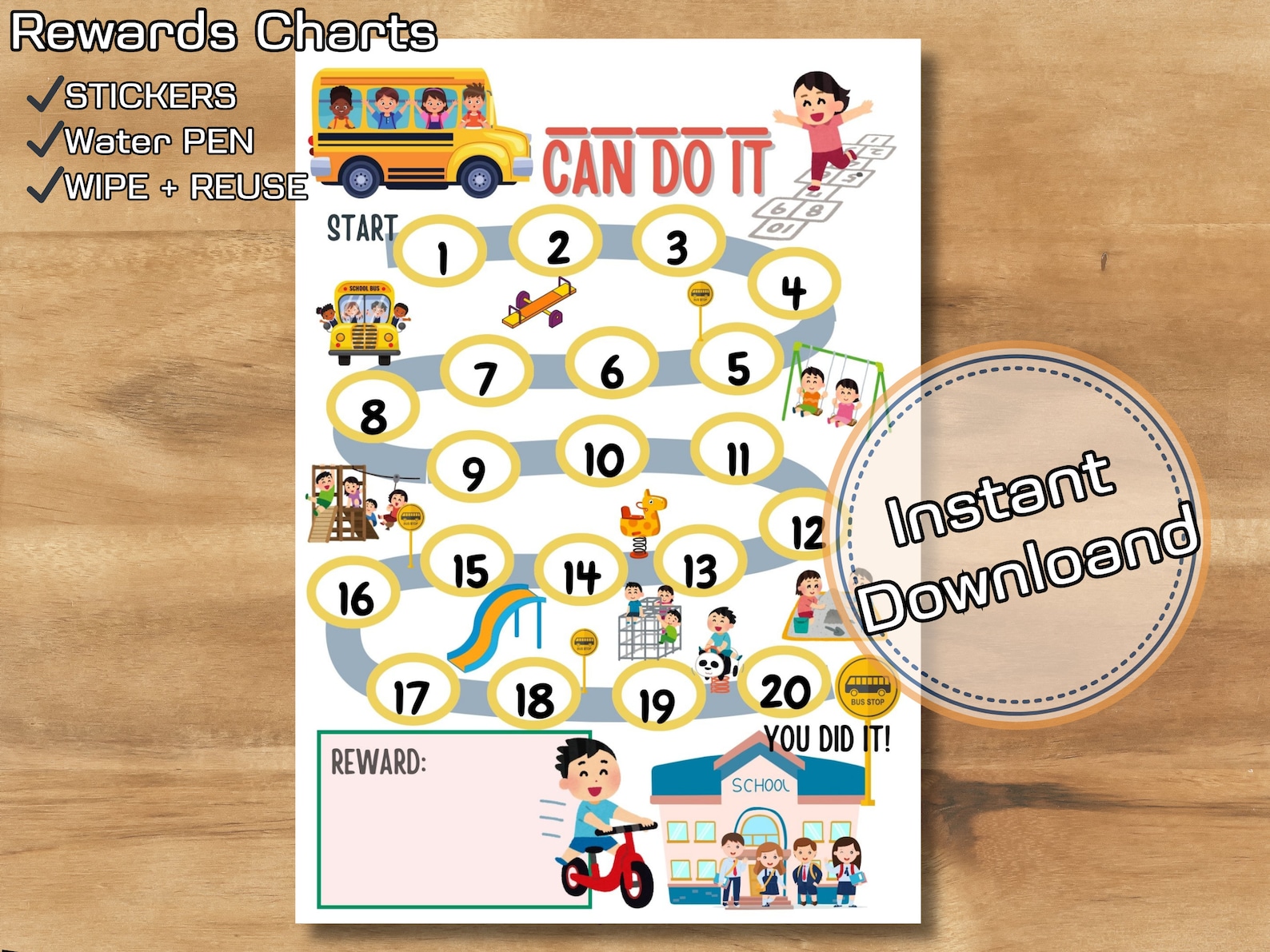 School Bus Reward Chart Custom Behavior Tracker Chore Chart Good ...