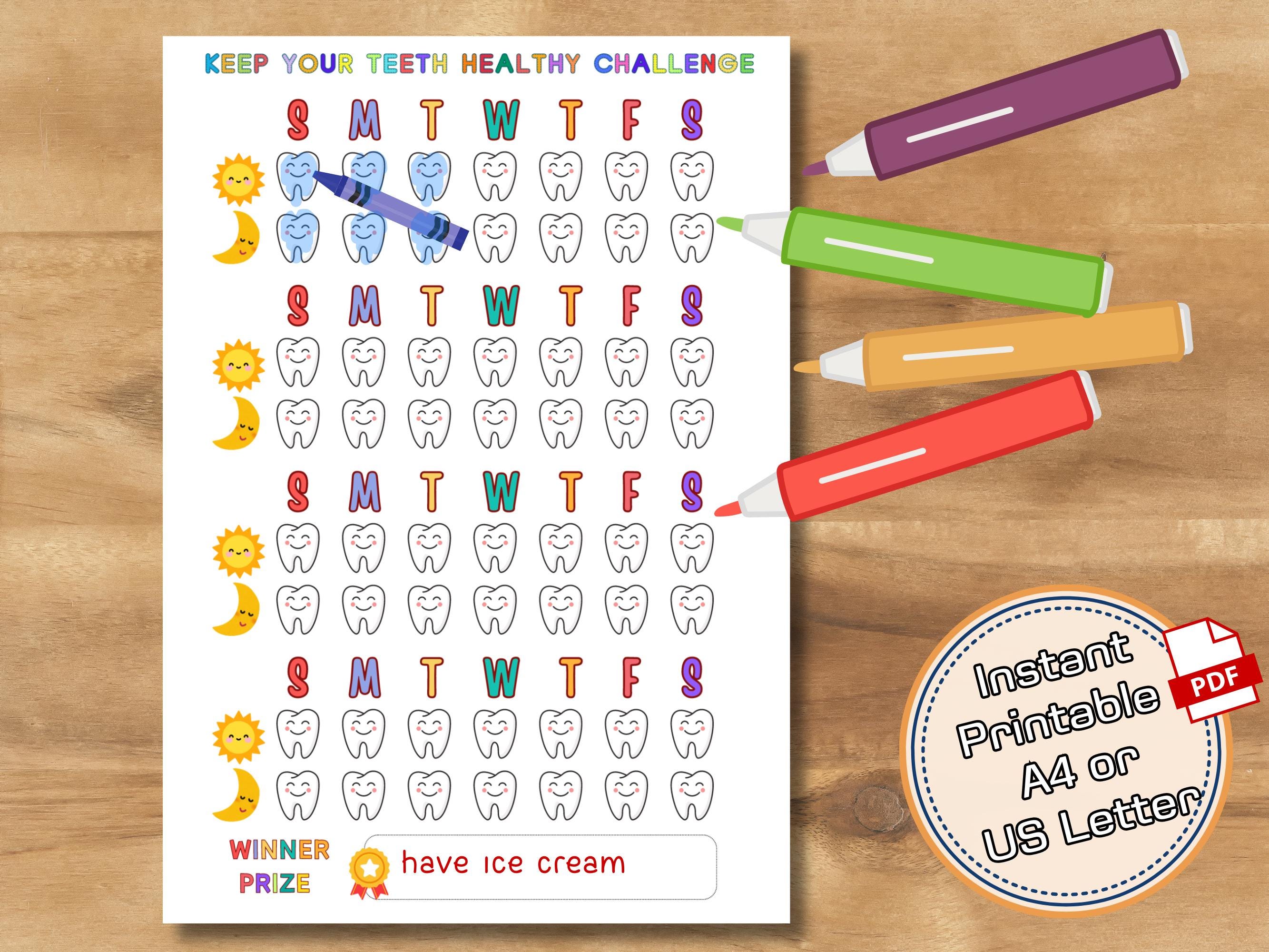 Kids Teeth Brushing Challenge Tracker: Printable Reward Chart (digital ...