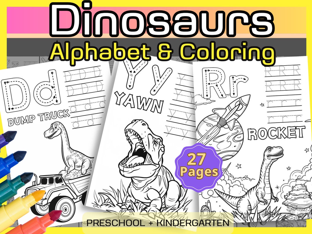 Dinosaur ABC Coloring & Handwriting Practice: Preschool Printable (PDF ...