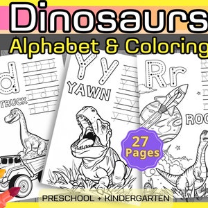 Dinosaur ABC Coloring & Handwriting Practice: Preschool Printable (PDF ...