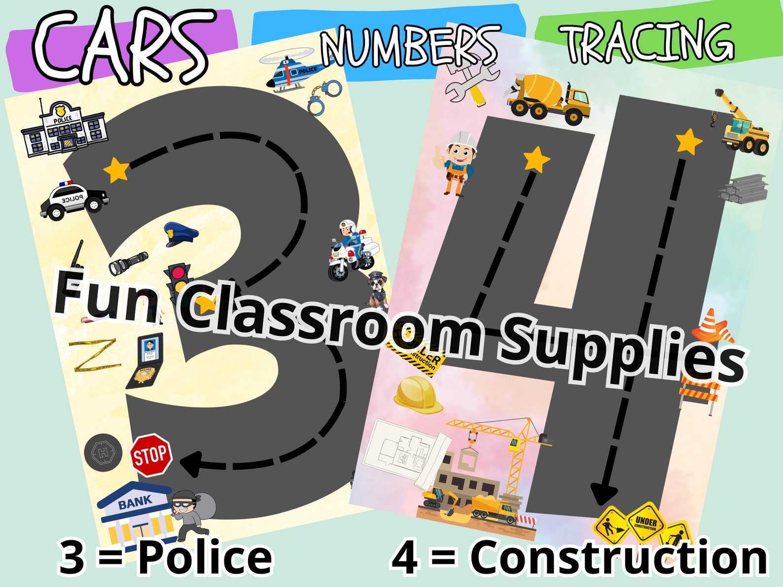 Number Tracing Road Map: Vehicle Themes - Preschool Learning (digital ...