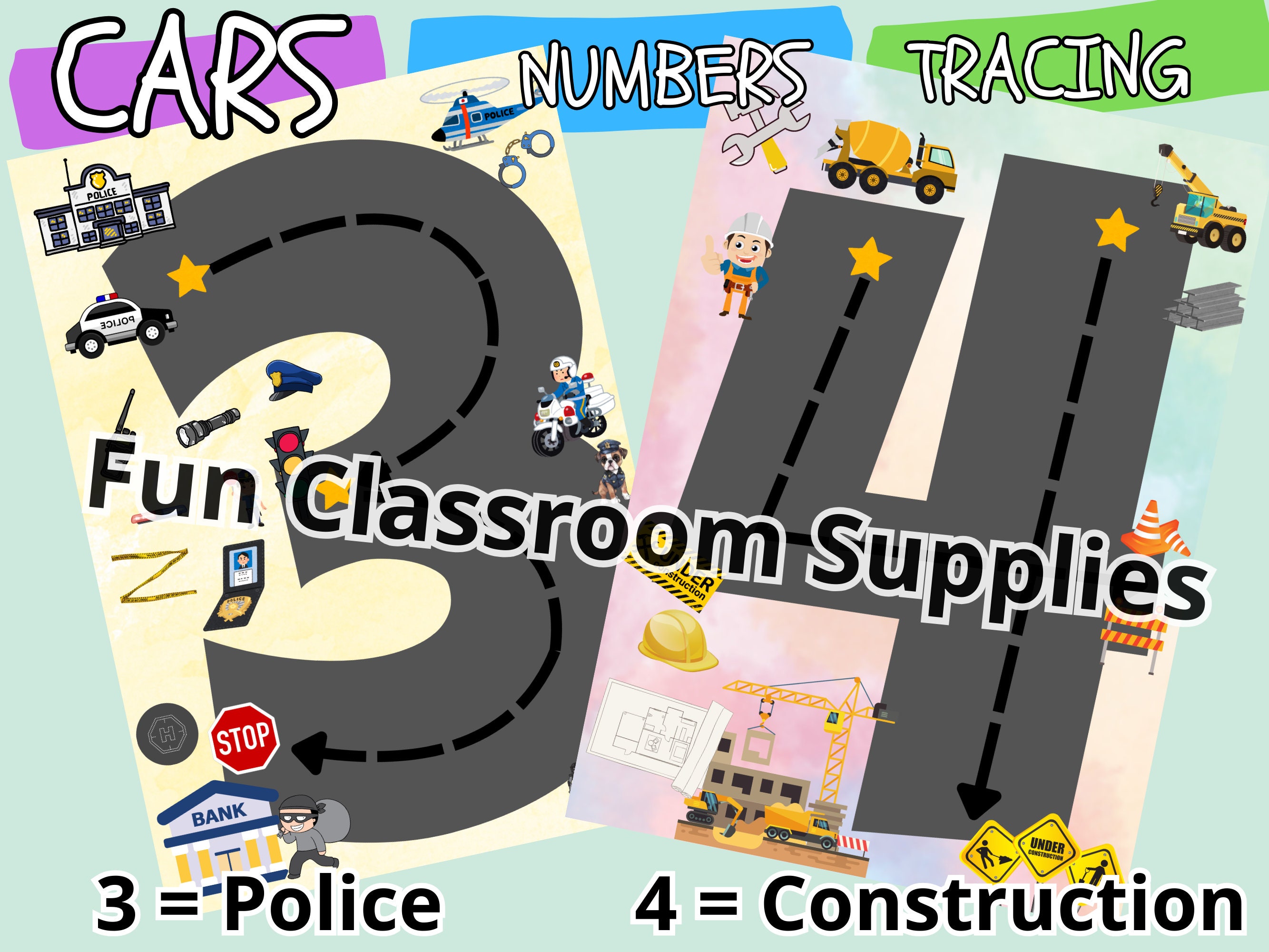 Number Tracing Road Map: Vehicle Themes - Preschool Learning (digital ...