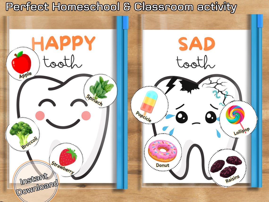 Teeth Toddler Busy Book Dental Care Activities for Kids Healthy Vs ...