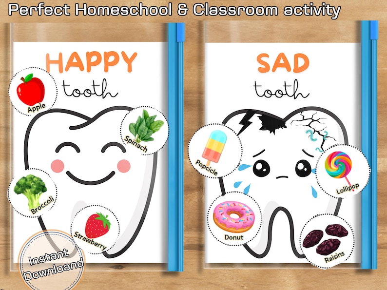 Teeth Toddler Busy Book Dental Care Activities for Kids Healthy Vs ...