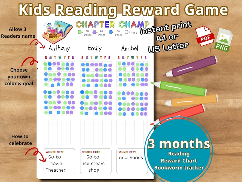 3-kid Reading Tracker Printable: Customizable Reading Log (digital ...