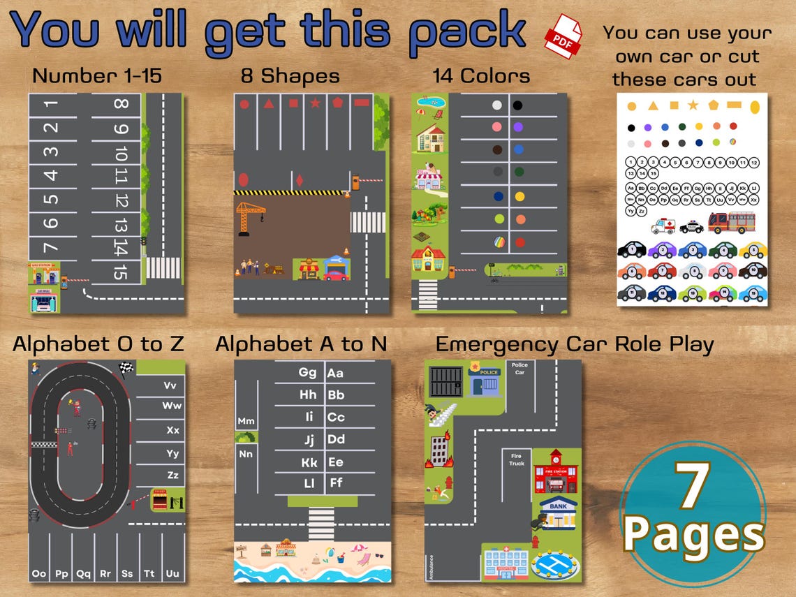 Printable Car Parking Lot Play Mat: Numbers, Shapes, Alphabet (digital ...