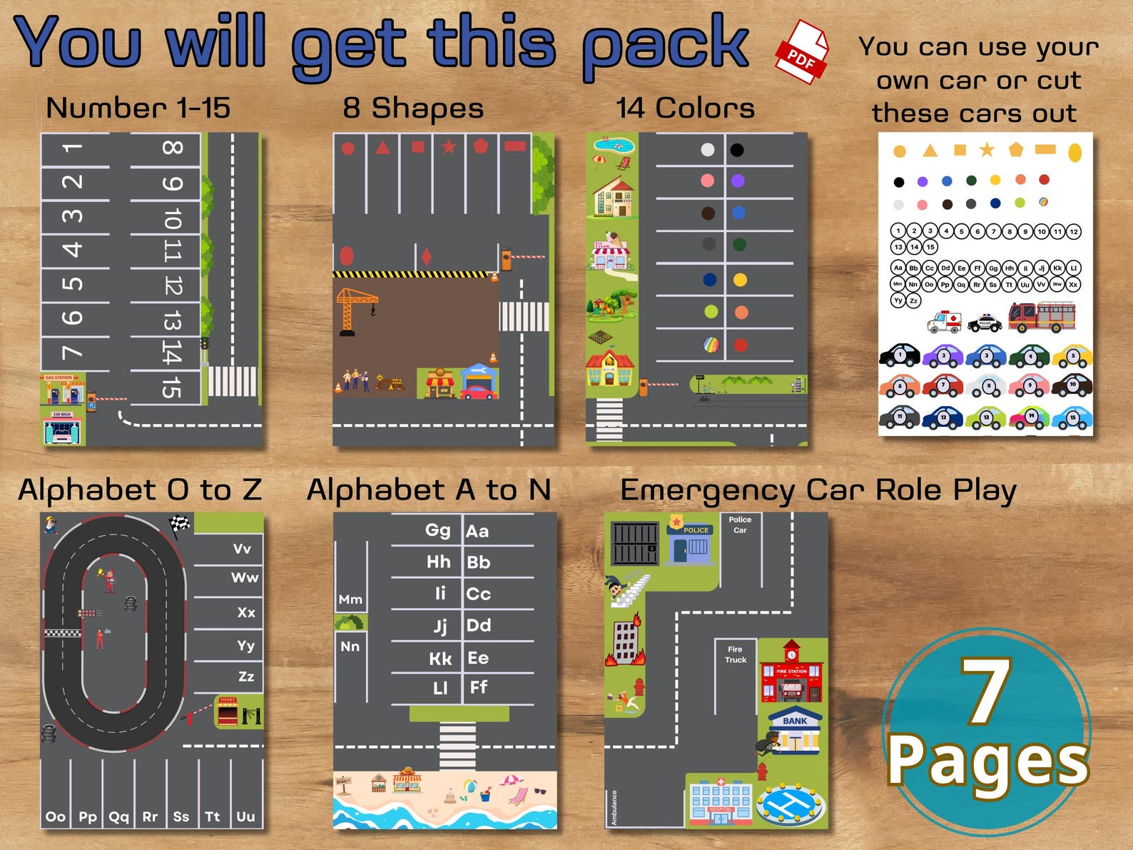 Printable Car Parking Lot Play Mat: Numbers, Shapes, Alphabet (digital ...