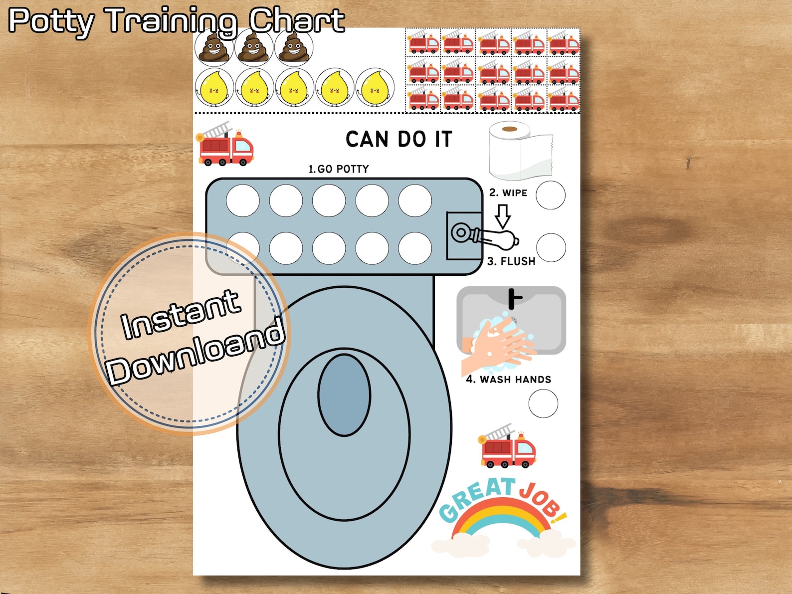 Printable Fire Engine Potty Chart Fun Toddler Reward Chart for Potty ...