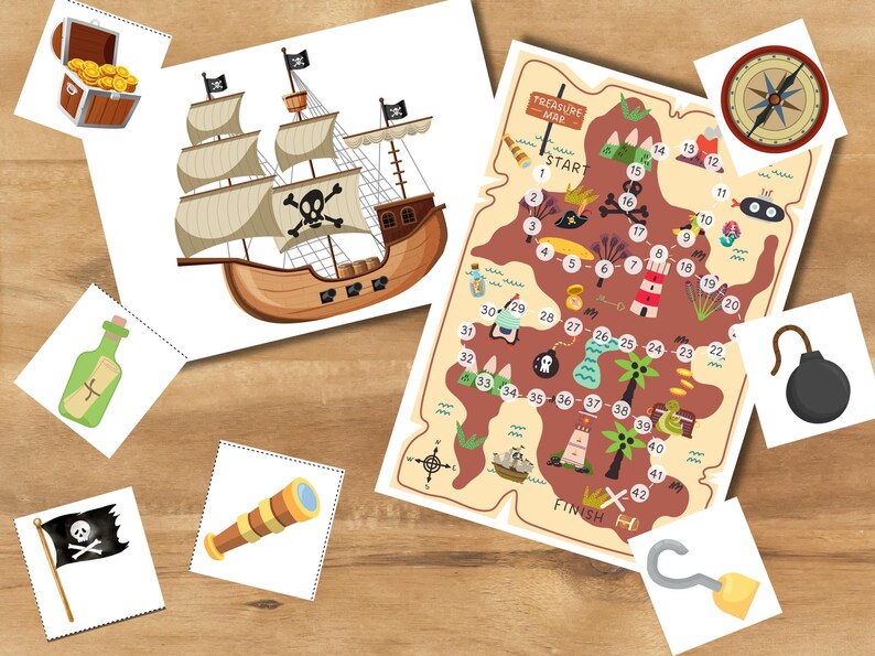 Printable Pirate Fantasy Dress-up Hats Treasure Map Cards Pretend Play ...