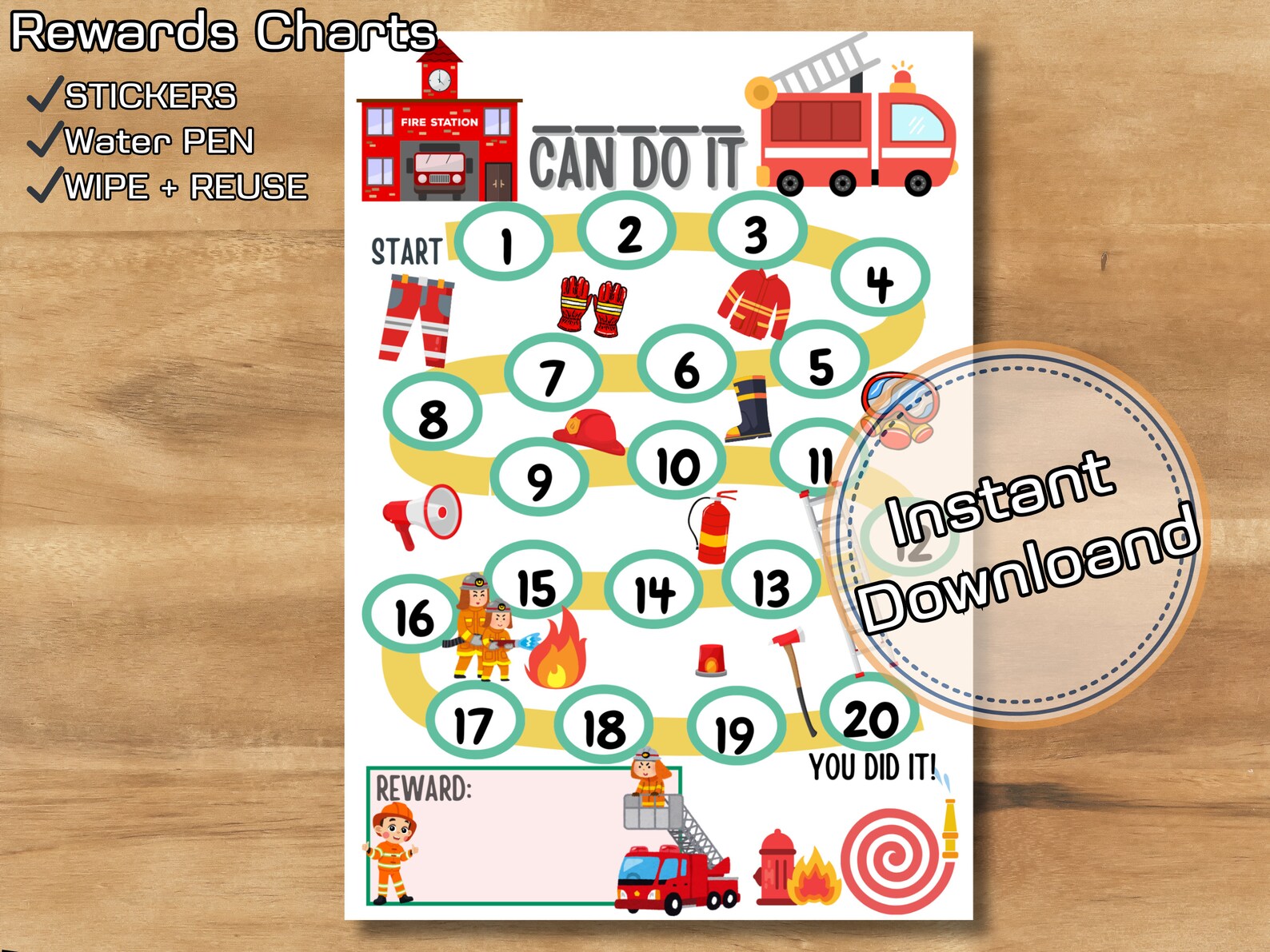 Firefighter Reward Chart: Kids Behavior Tracker (digital Print) - Etsy