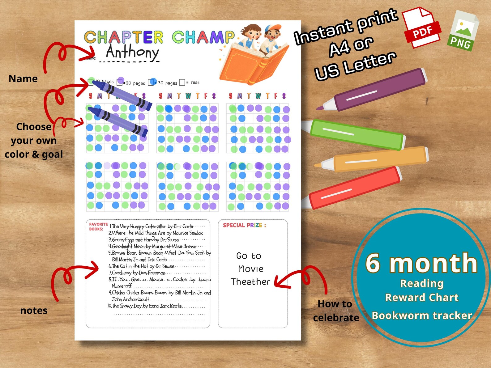 Kids Reading Tracker: 6-month Goal Chart (digital Download) - Etsy