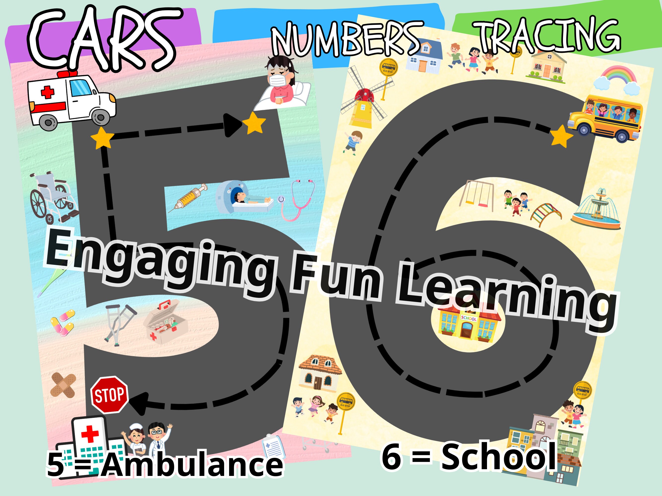 Number Tracing Road Map: Vehicle Themes - Preschool Learning (digital ...
