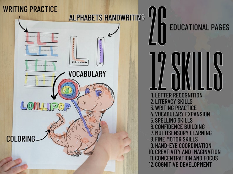 Dinosaur ABC Coloring & Handwriting Practice: Preschool Printable (PDF ...