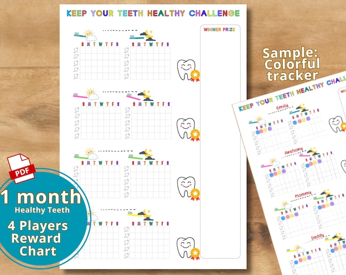 Teeth Brushing Challenge Tracker: Family Reward Chart (digital Download ...