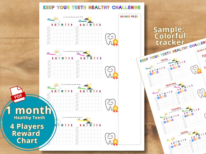 Teeth Brushing Challenge Tracker: Family Reward Chart (digital Download ...