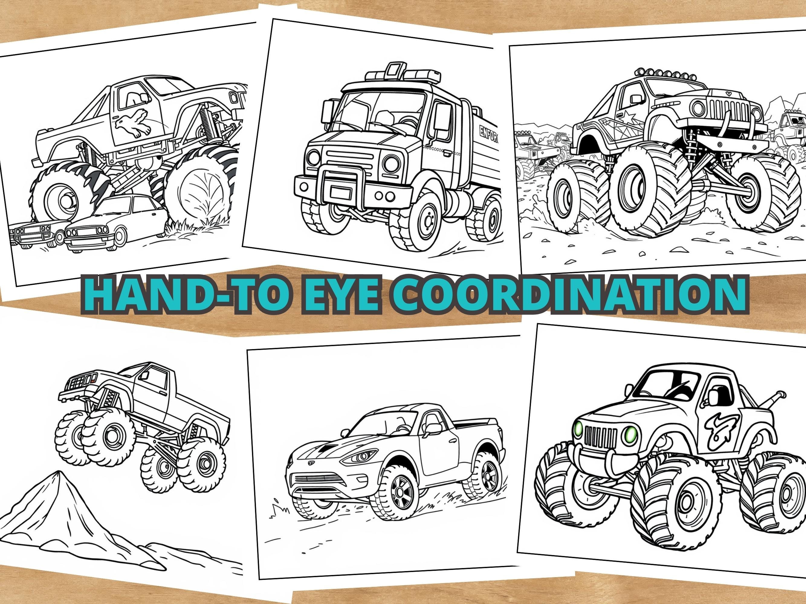 Monster Truck Coloring Book: 30 Printable Activity Pages (PDF Digital ...