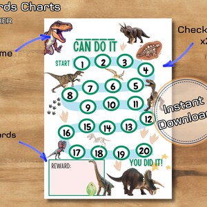 Dinosaur Reward Chart: Kids Behavior Tracker, Reusable Design (digital ...