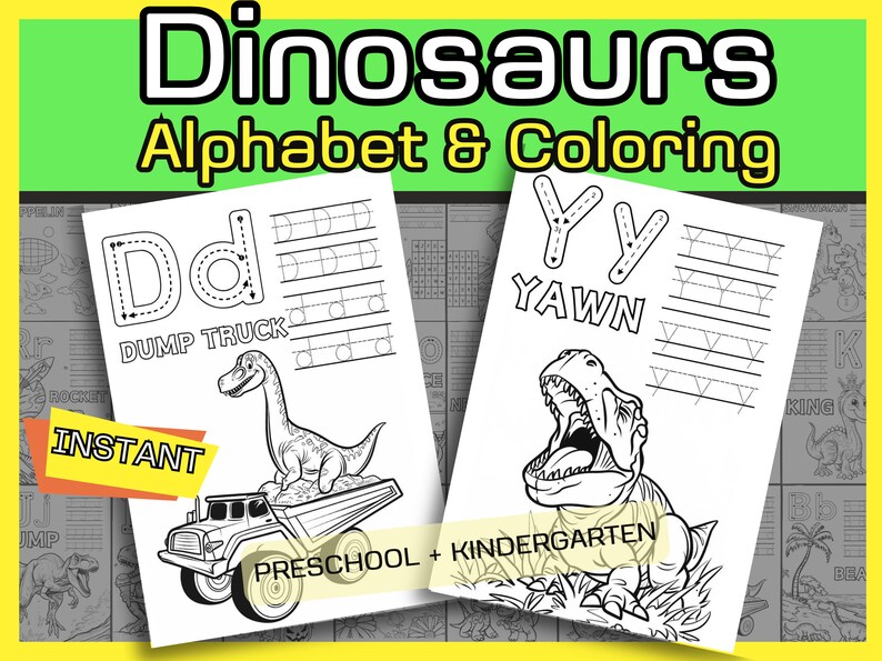 Dinosaur ABC Coloring & Handwriting Practice: Preschool Printable (PDF ...