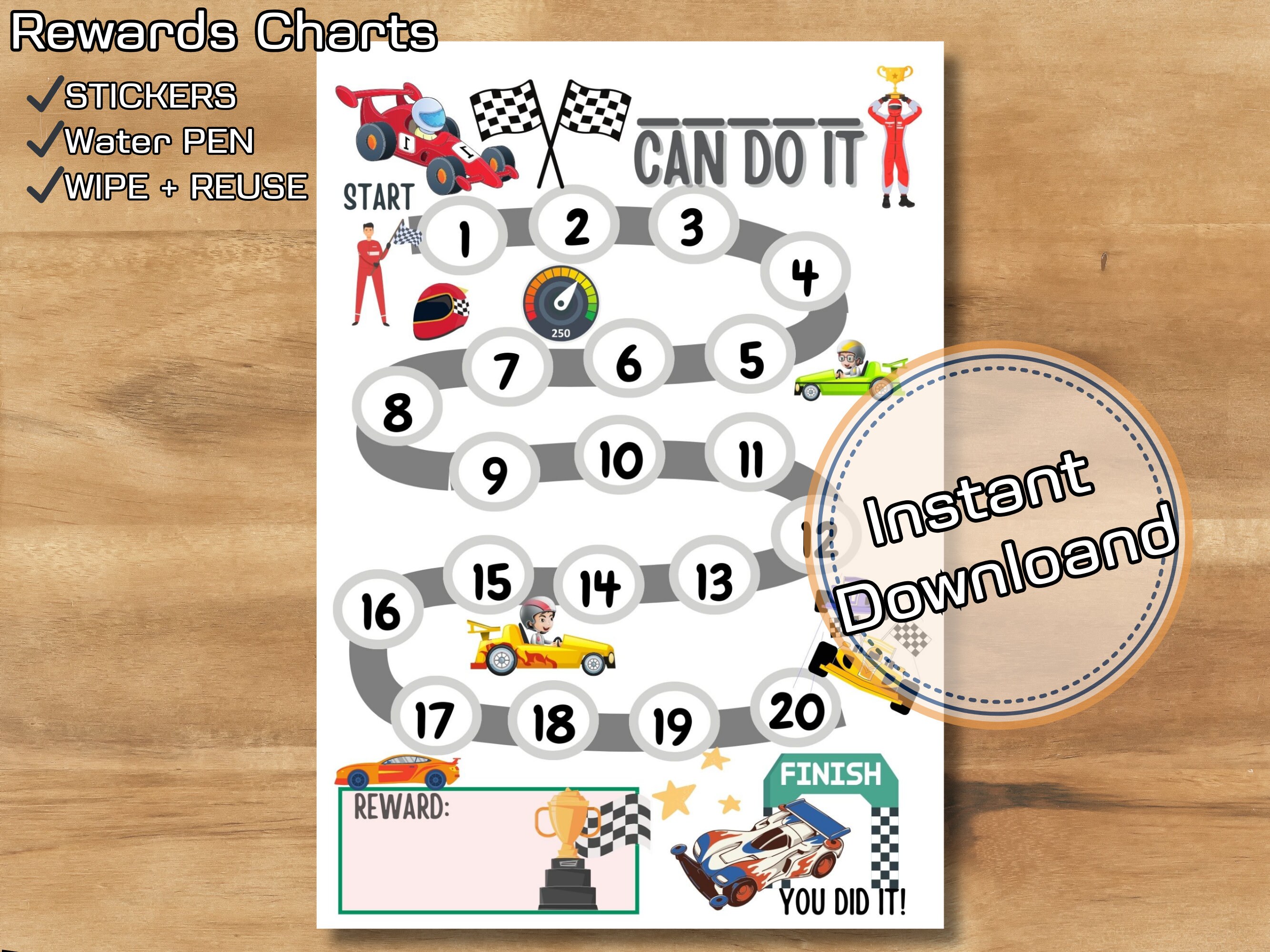 Racing Car Reward Chart: Kids Behavior Tracker (digital Download) - Etsy