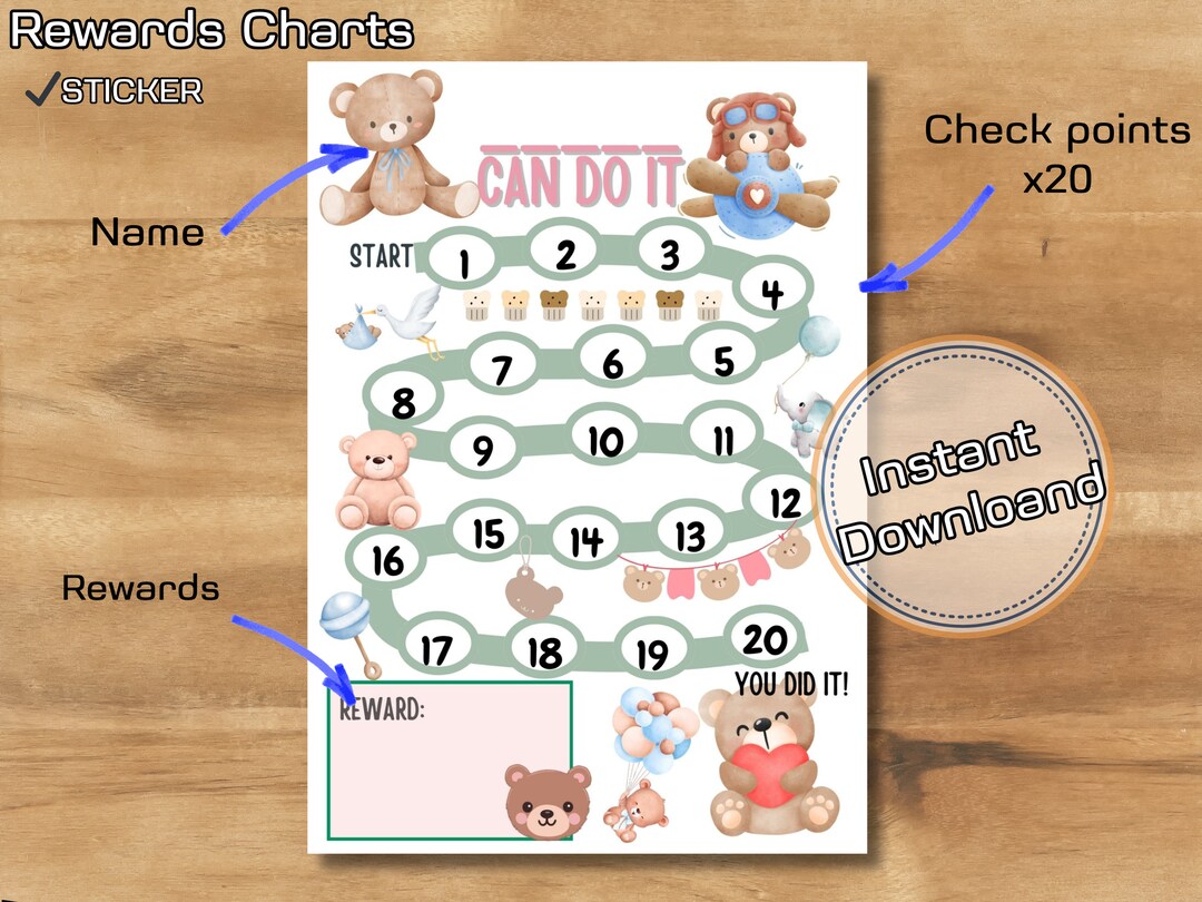 Bear Reward Chart: Customizable Kids Behavior Tracker (digital Download ...